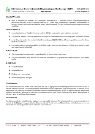 IRJET- Cricket Team Selection and Analysis by using DEA Algorithm in Python | PDF