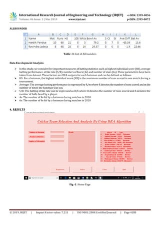 IRJET- Cricket Team Selection and Analysis by using DEA Algorithm in Python | PDF