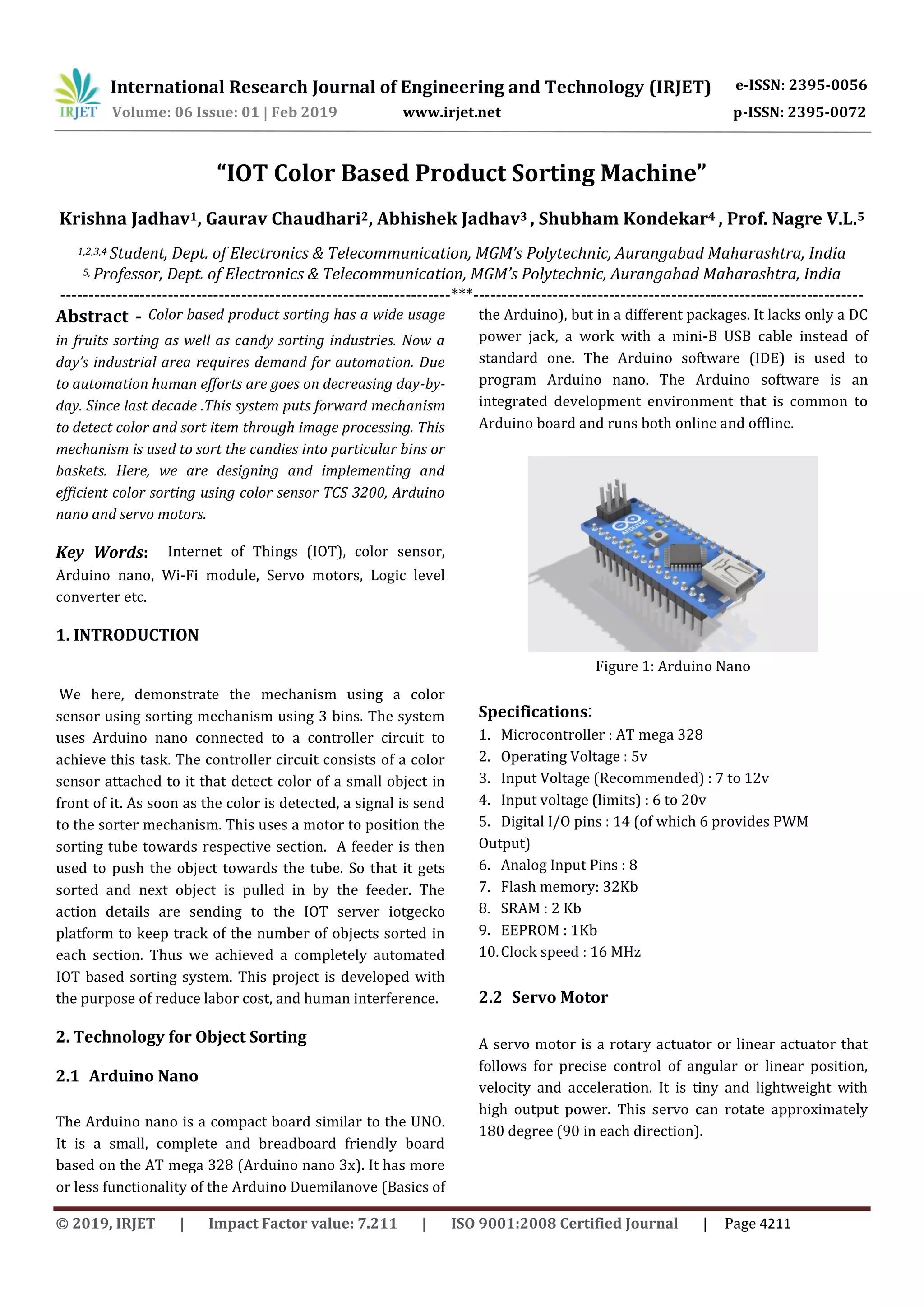 IRJET- IoT Color based Product Sorting Machine | PDF
