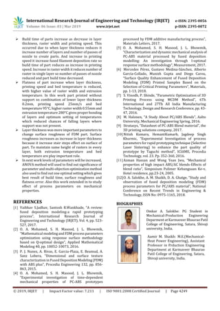 IRJET- Study of Fused Deposition Modeling Process Parameters for Polycarbonate/Acrylonitrile ...