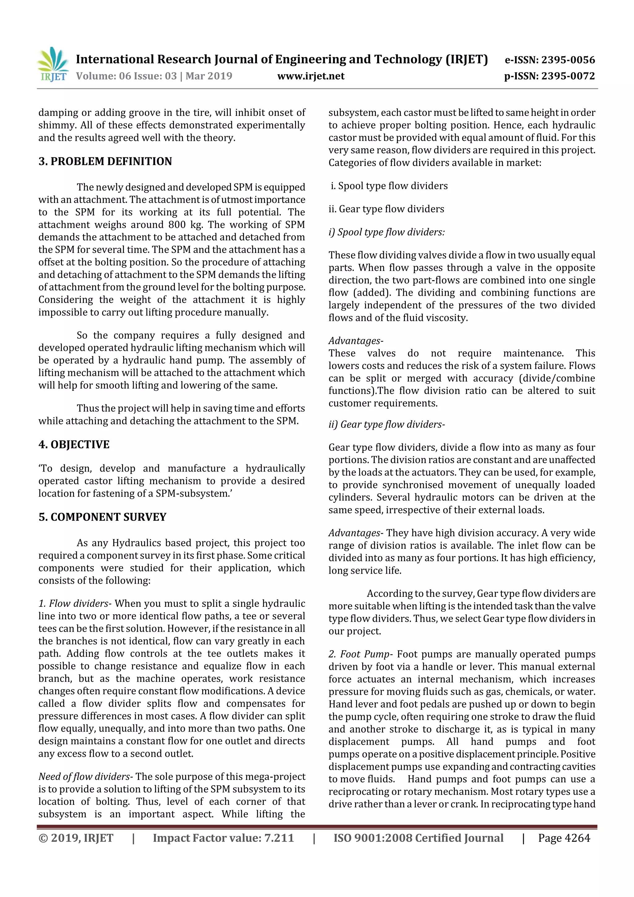 IRJET- Design and development of Hydraulic Lift for fastening of a SPM ...