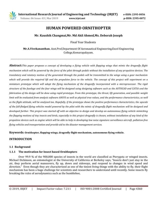 IRJET- Human Powered Ornithopter | PDF