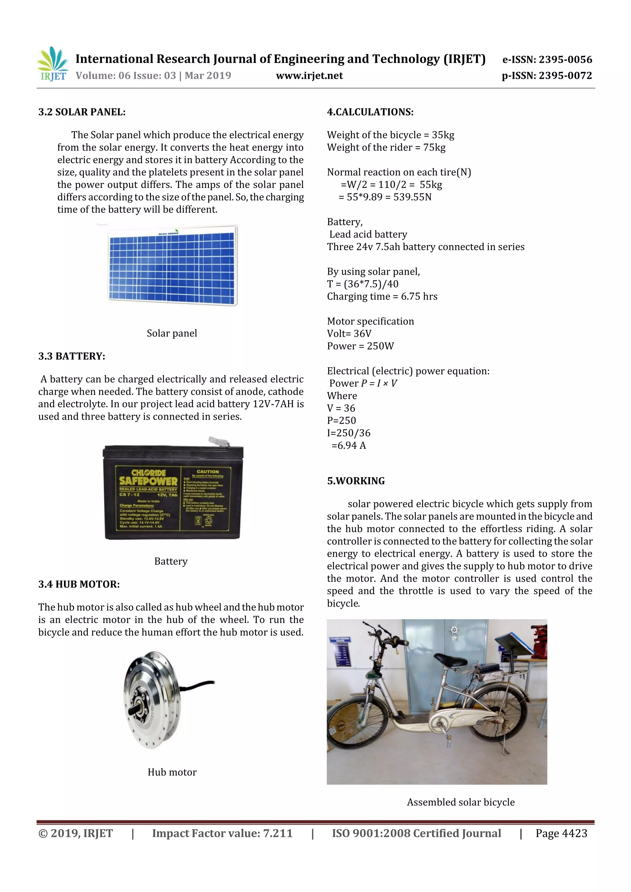 IRJET- Solar Powered Electric Bicycle | PDF