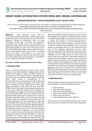 IRJET- Smart Home Automation System using 8051 Micro-Controller | PDF