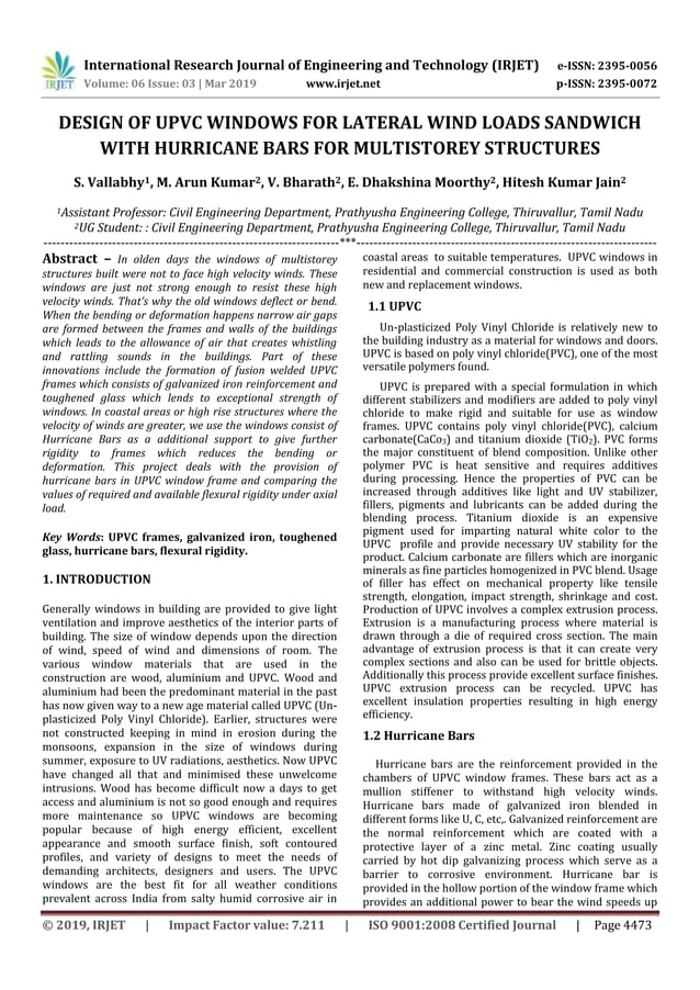 IRJET- Design of UPVC Windows for Lateral Wind Loads Sandwich with ...