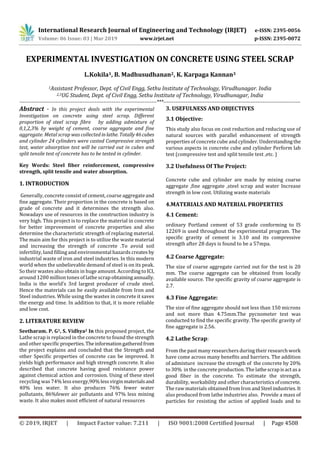 IRJET- Experimental Investigation on Concrete using Steel Scrap | PDF