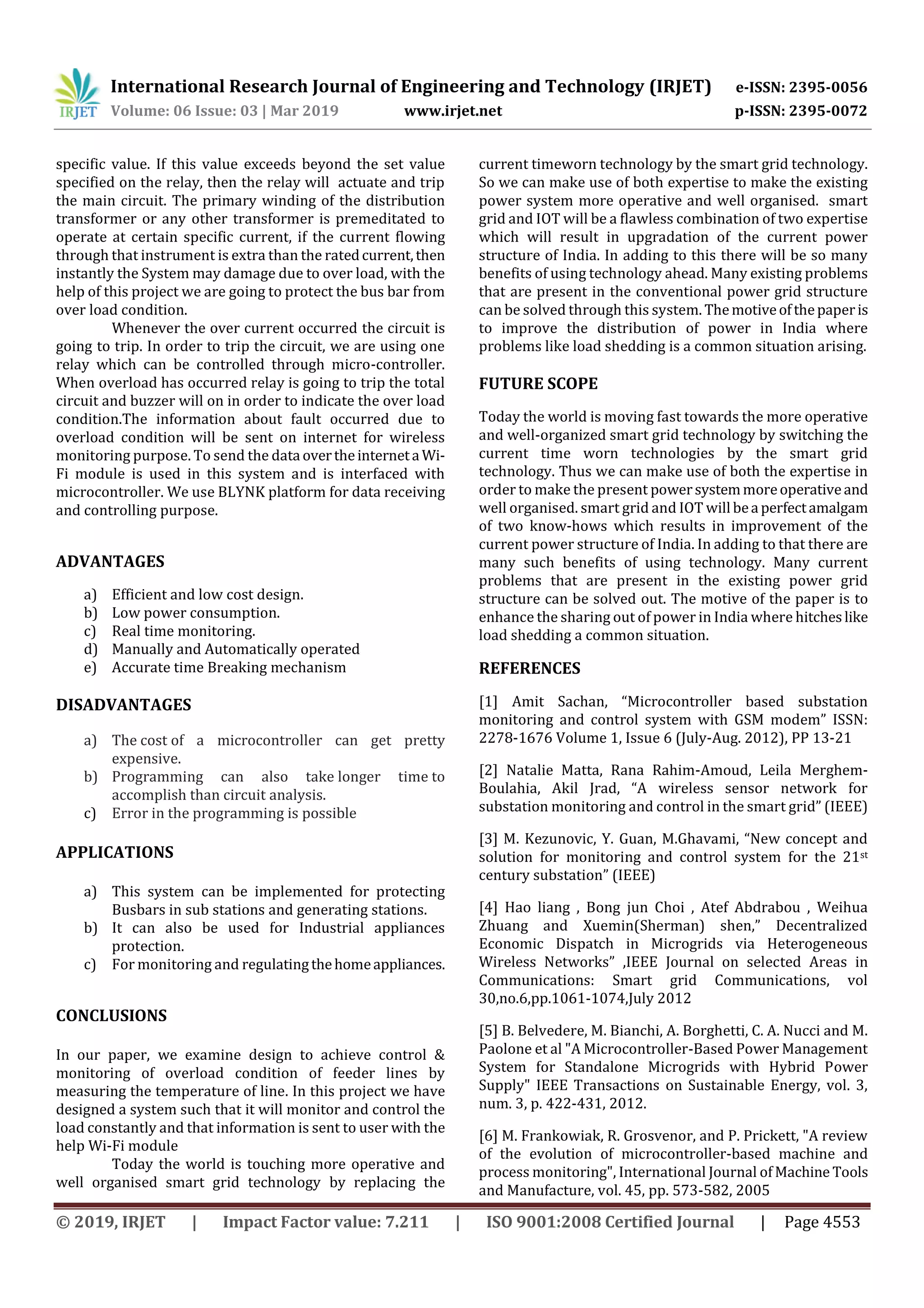 IRJET- IoT based Feeder Protection from Overload and Earth Fault | PDF