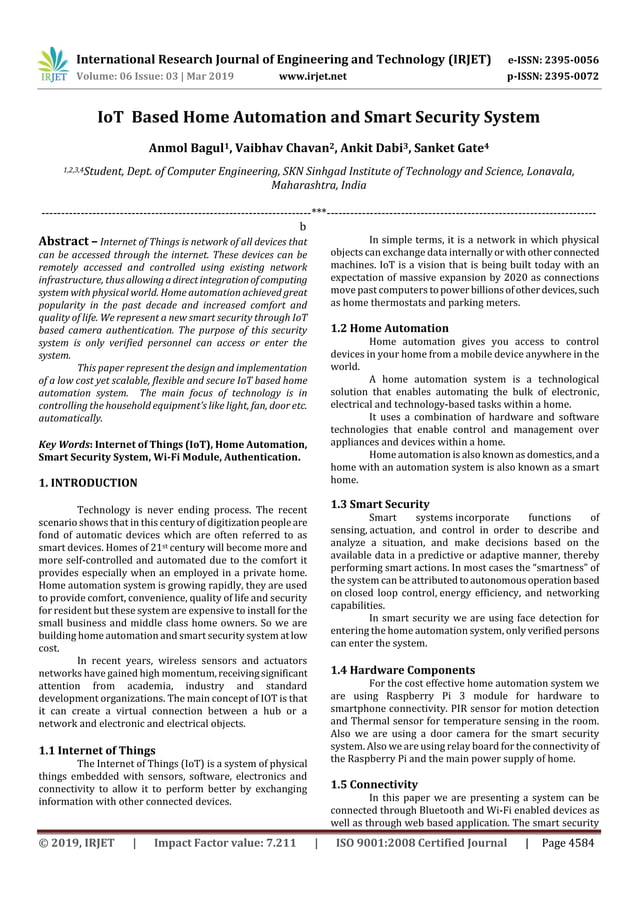 IRJET- IoT based Home Automation and Smart Security System | PDF