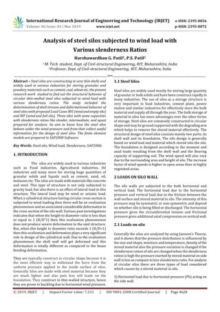IRJET- Analysis of Steel Silos Subjected to Wind Load with Various ...