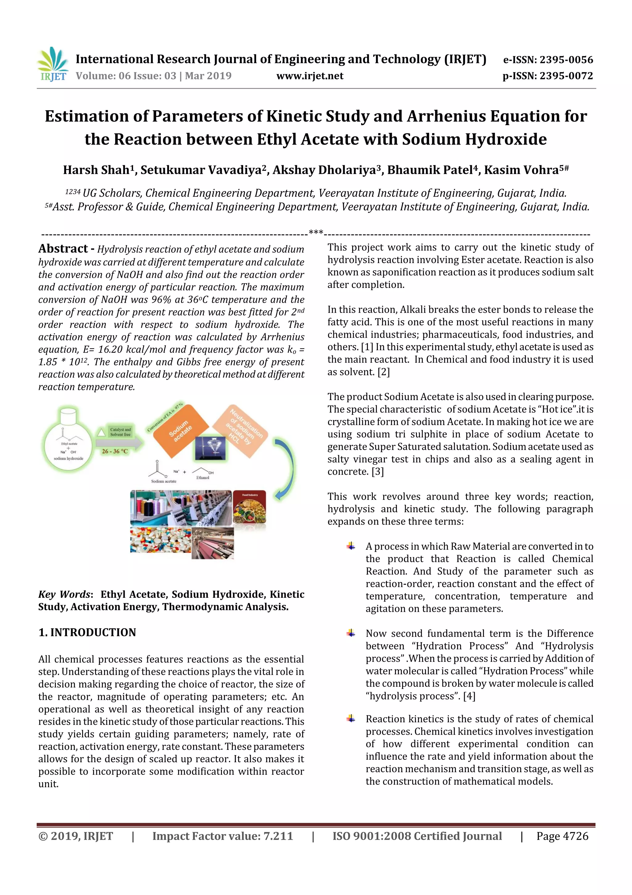 IRJET- Estimation of Parameters of Kinetic Study and Arrhenius Equation ...