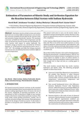 IRJET- Estimation of Parameters of Kinetic Study and Arrhenius Equation for the Reaction between ...