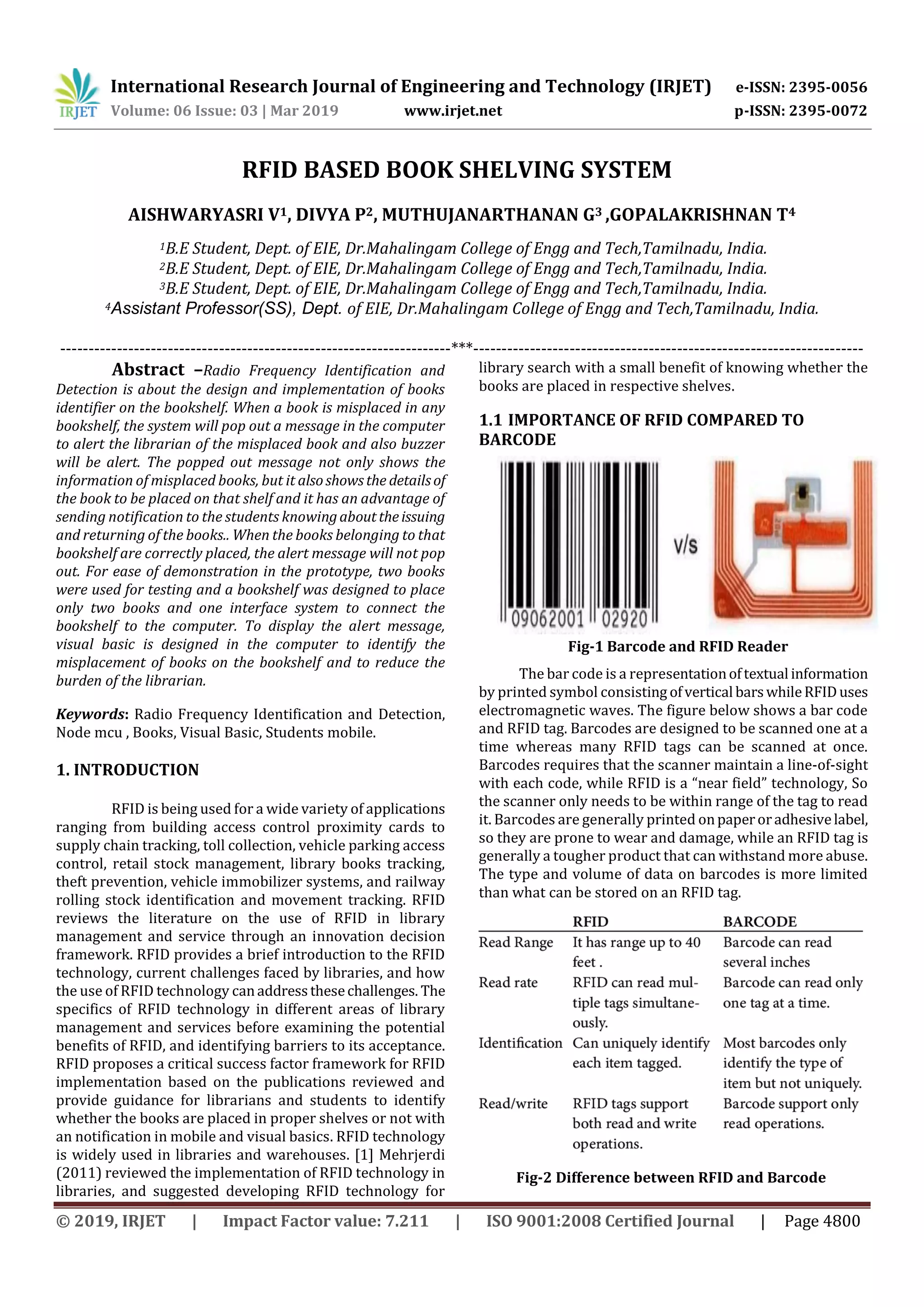IRJET- RFID based Book Shelving System | PDF | Computing | Technology ...