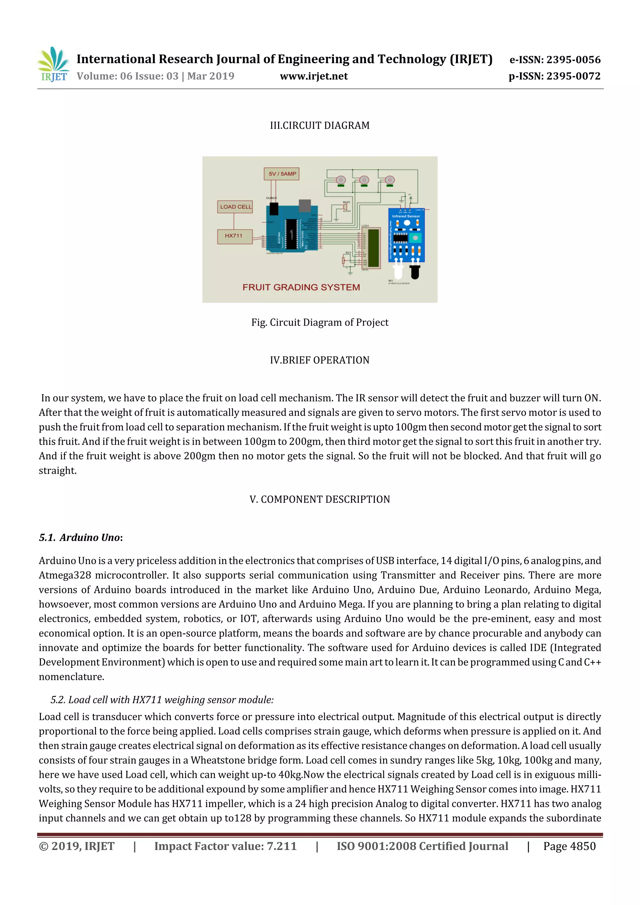 IRJET- Embedded System for Automatic Real Time Weight based Grading of Fruits | PDF