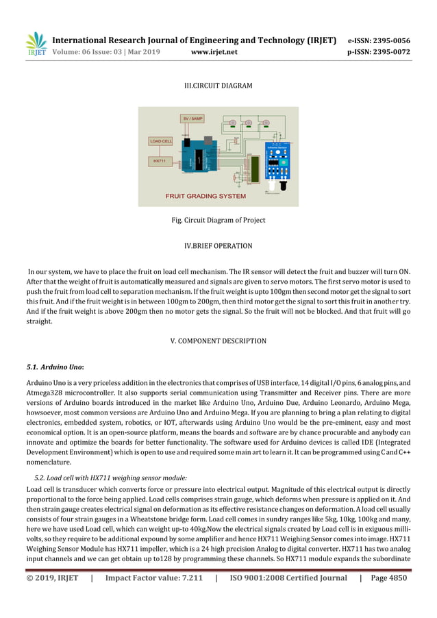 IRJET- Embedded System for Automatic Real Time Weight based Grading of Fruits | PDF