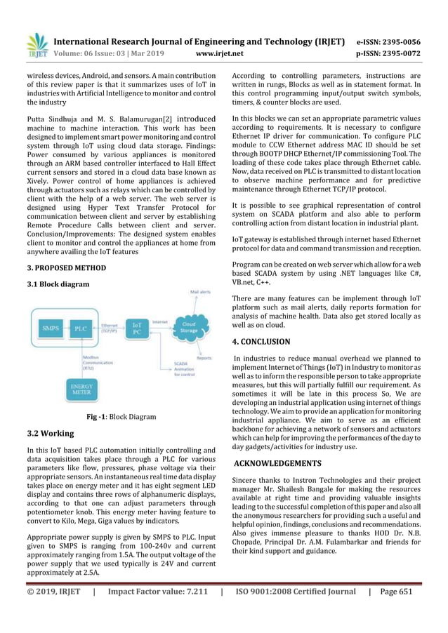 Irjet Monitoring And Control Of Plc Based Automation System Parameters