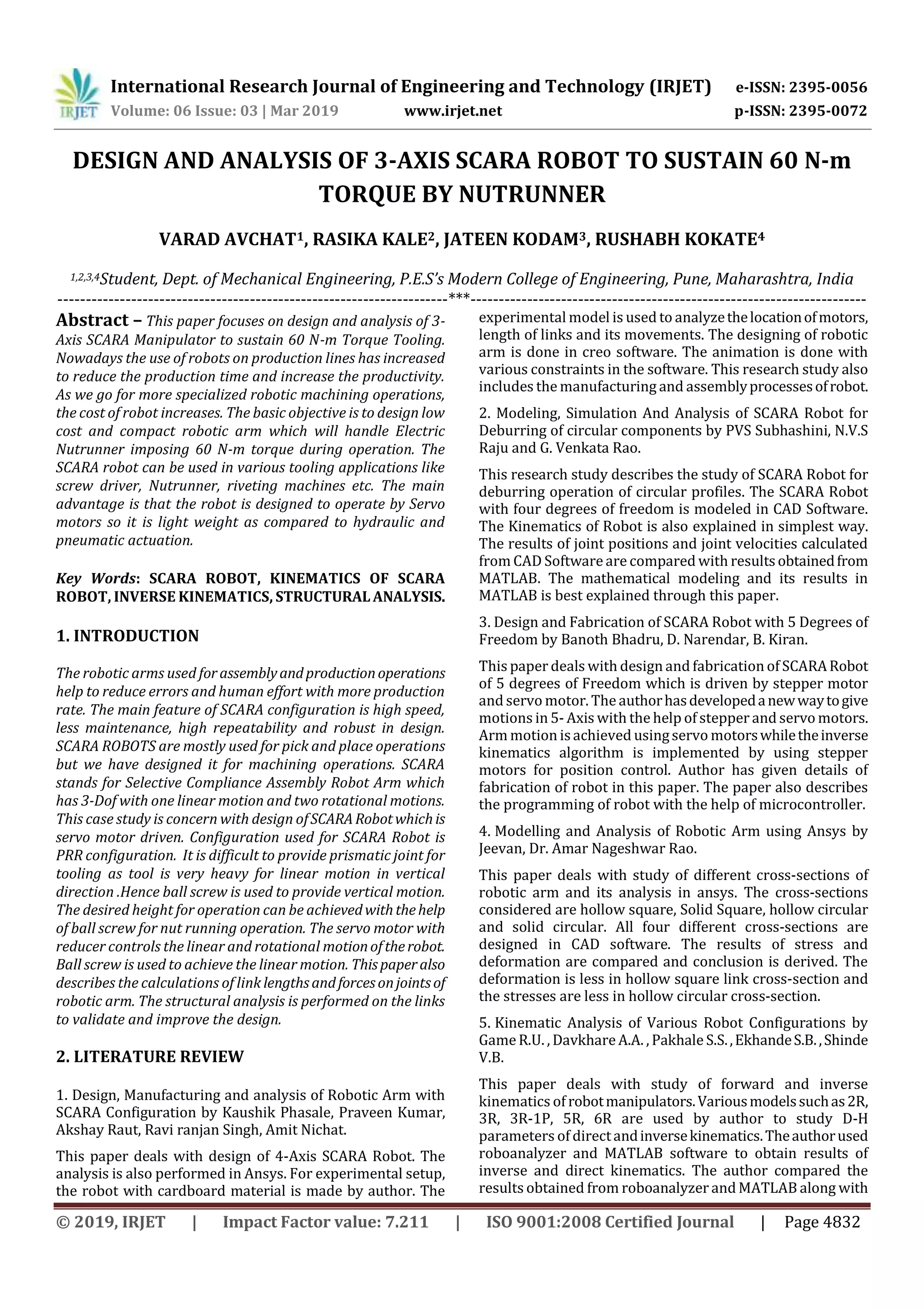 IRJET- Design and Analysis of 3-Axis Scara Robot to Sustain 60 N-M ...