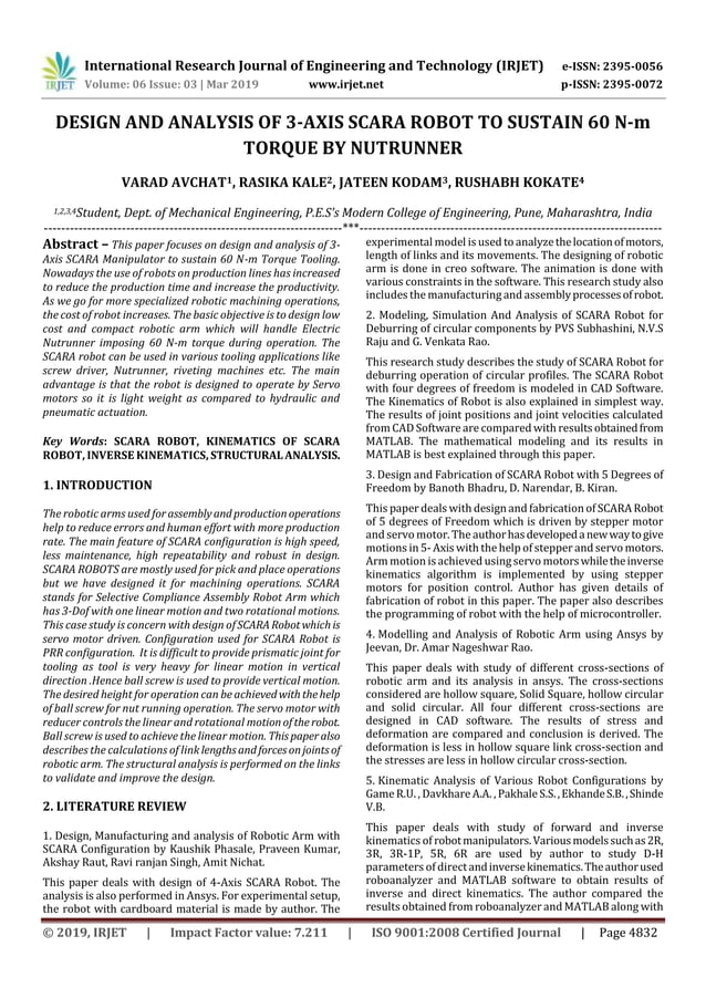 IRJET- Design and Analysis of 3-Axis Scara Robot to Sustain 60 N-M Torque by Nutrunner | PDF ...
