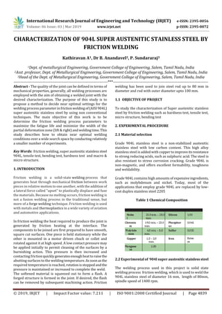 IRJET- Characterization of 904l Super Austenitic Stainless Steel by Friction Welding | PDF