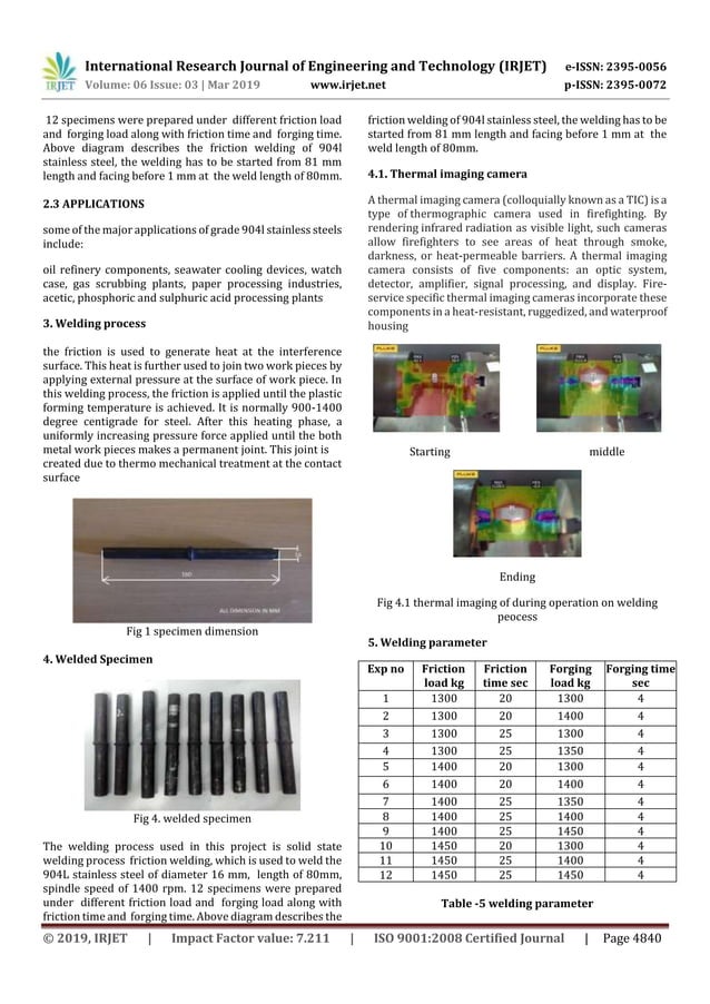 IRJET- Characterization of 904l Super Austenitic Stainless Steel by Friction Welding | PDF