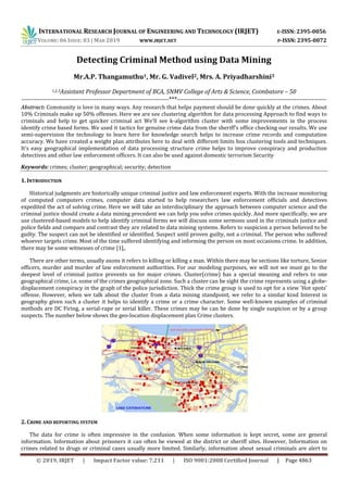 IRJET- Detecting Criminal Method using Data Mining | PDF