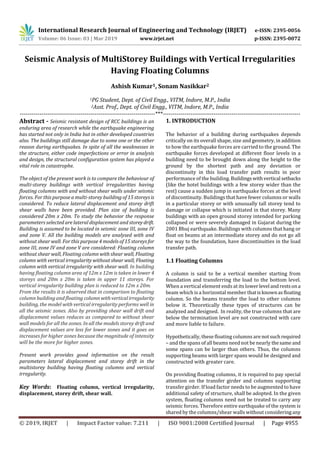 IRJET- Seismic Analysis of Multistorey Buildings with Vertical Irregularities having Floating ...