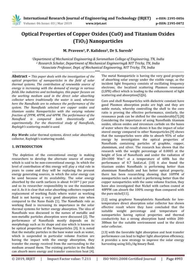 IRJET- Optical Properties of Copper Oxides (CuO) and Titanium Oxides (TiO2) Nanoparticles | PDF