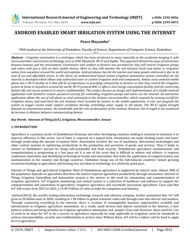 IRJET- Android Enabled Smart Irrigation System using the Internet | PDF