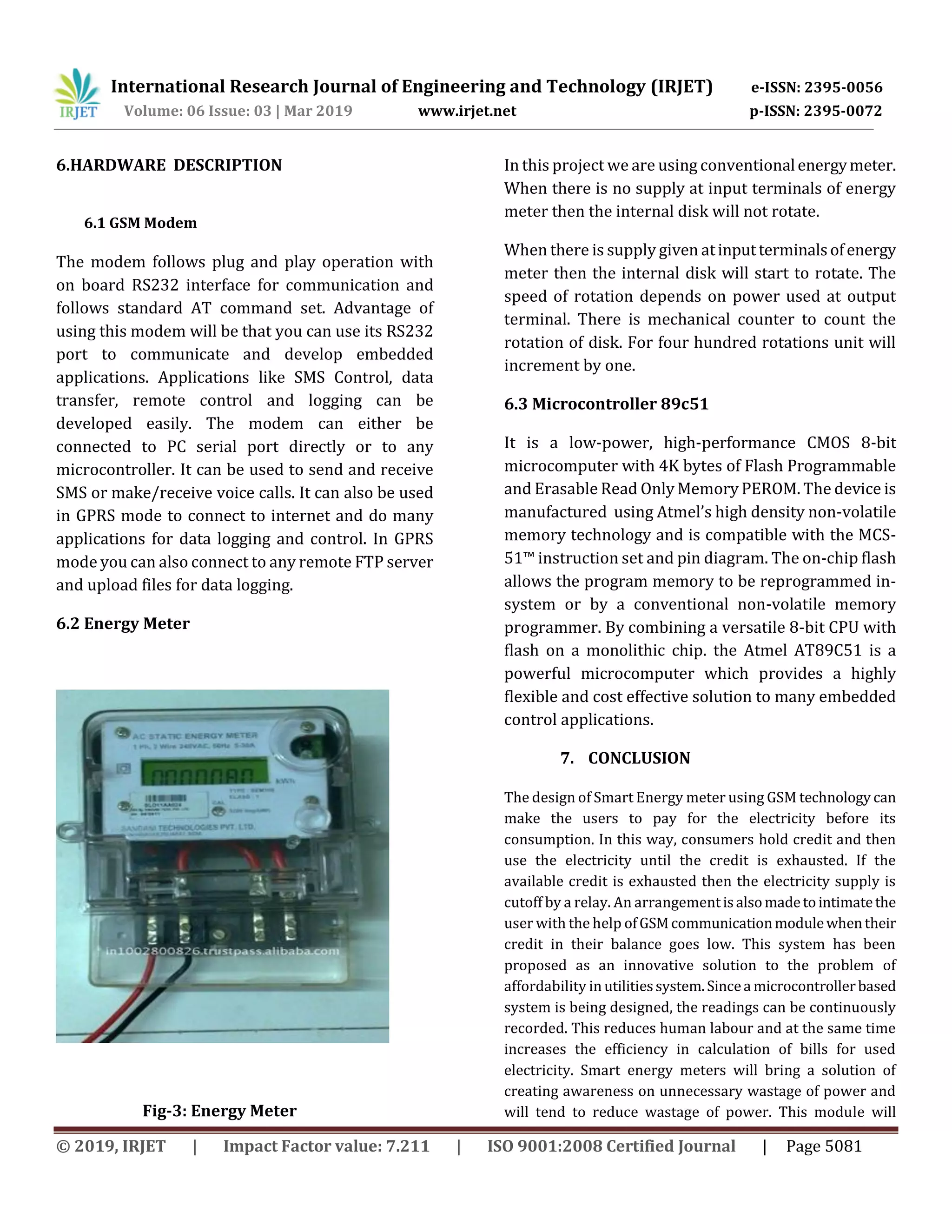 IRJET- Smart Prepaid Energy Meter using GSM Technology | PDF