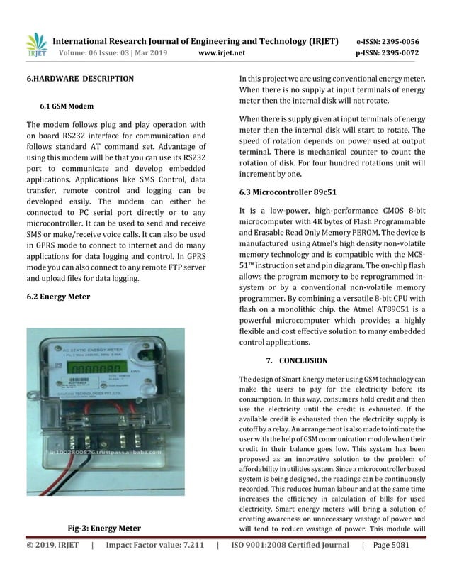 IRJET- Smart Prepaid Energy Meter using GSM Technology | PDF
