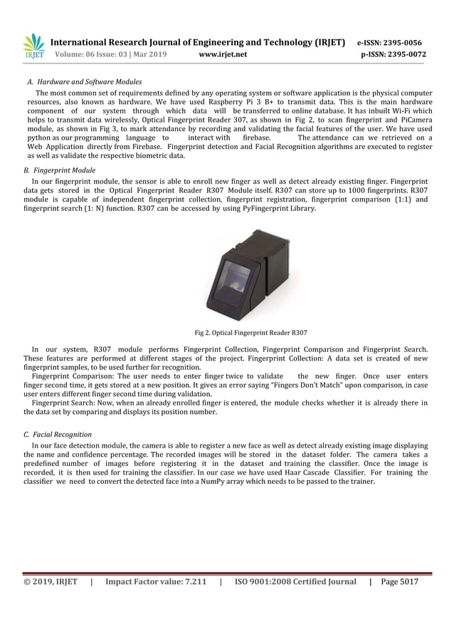 IRJET- Biometric Attendance Management System using Raspberry Pi | PDF