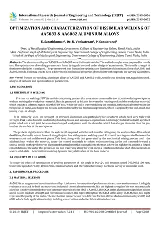 IRJET- Optimization and Characterization of Dissimilar Welding of AA5083 & AA6082 Aluminium ...