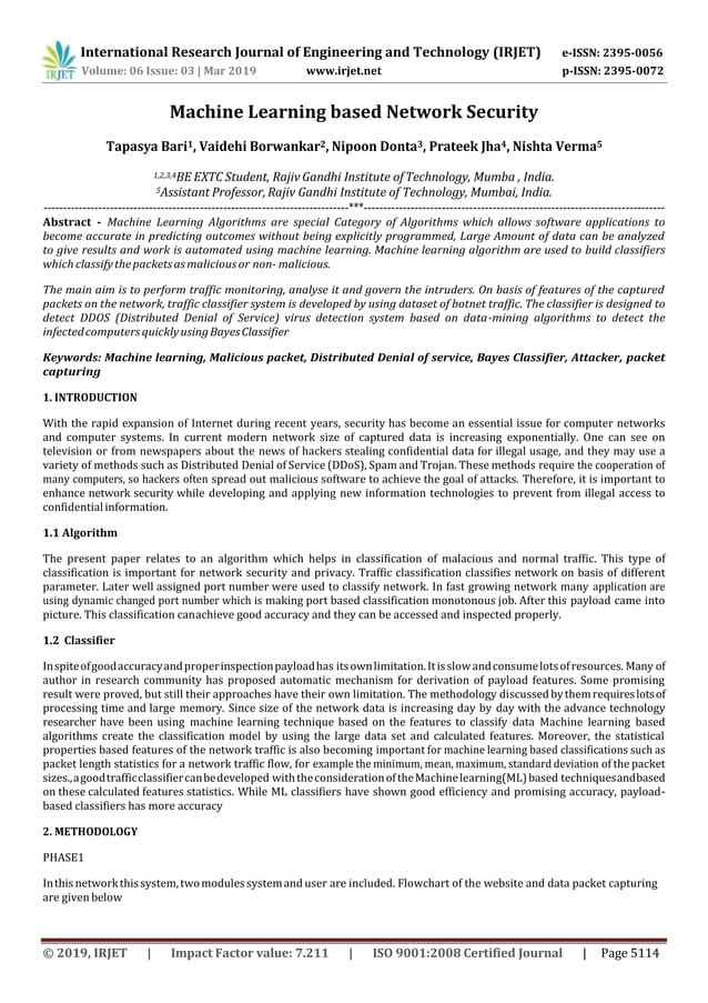 IRJET- Machine Learning based Network Security | PDF