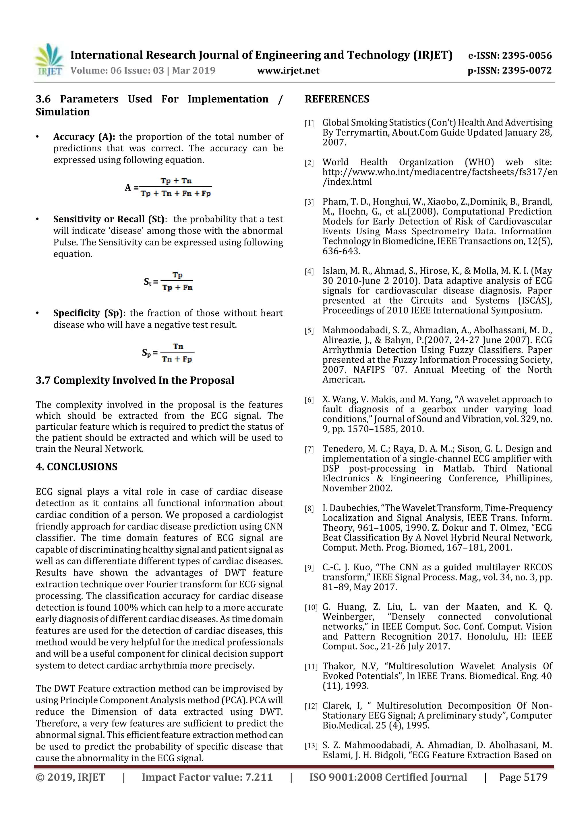 Irjet Detection Of Abnormal Ecg Signal Using Dwt Feature Extraction 3387