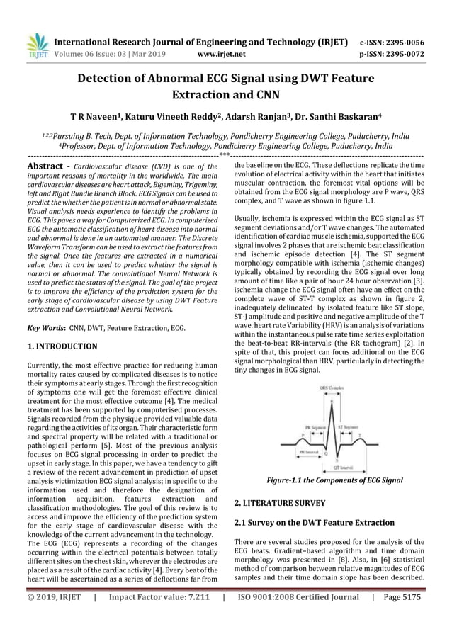 Irjet Detection Of Abnormal Ecg Signal Using Dwt Feature Extraction And Cnn Pdf