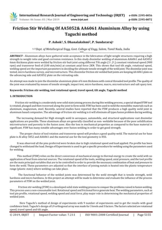 IRJET- Friction Stir Welding of AA5052& AA6061 Aluminium Alloy by using Taguchi Method | PDF ...