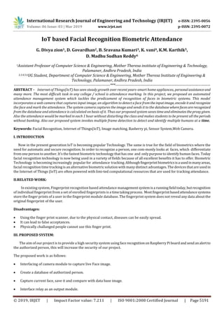 IRJET- IoT based Facial Recognition Biometric Attendance | PDF