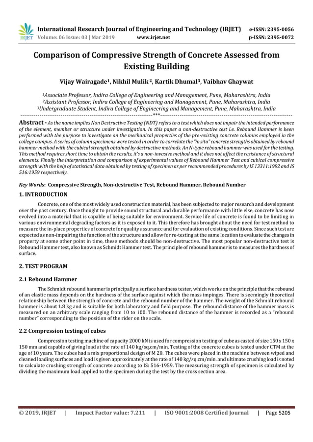IRJET- Comparison of Compressive Strength of Concrete Assessed from Existing Building | PDF