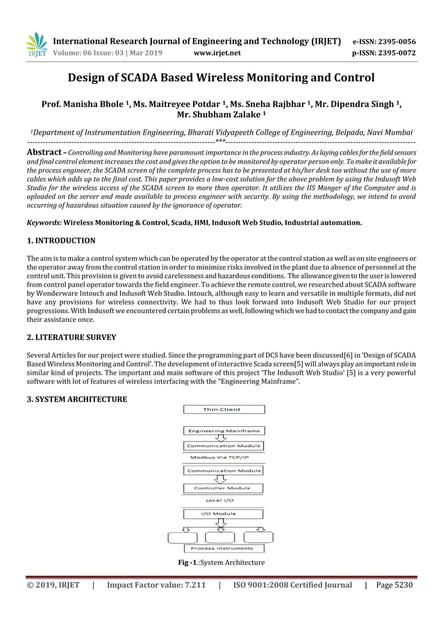 IRJET- Design of SCADA based Wireless Monitoring and Control | PDF | Computing | Technology ...