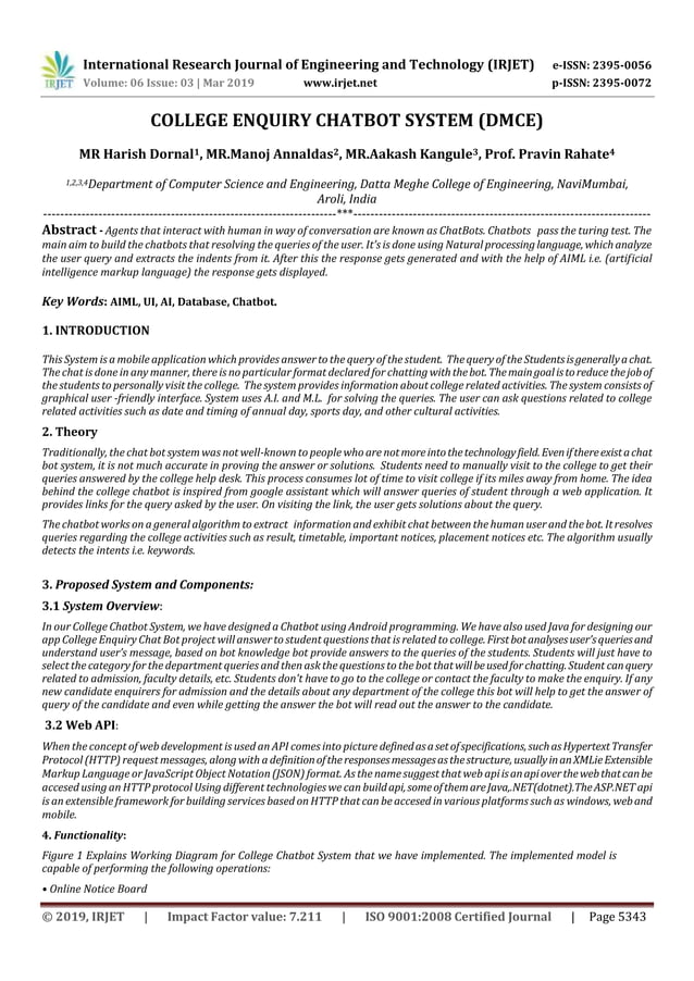 IRJET- College Enquiry Chatbot System(DMCE) | PDF