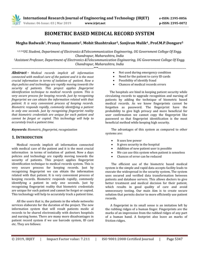 IRJET- Biometric based Medical Record System | PDF