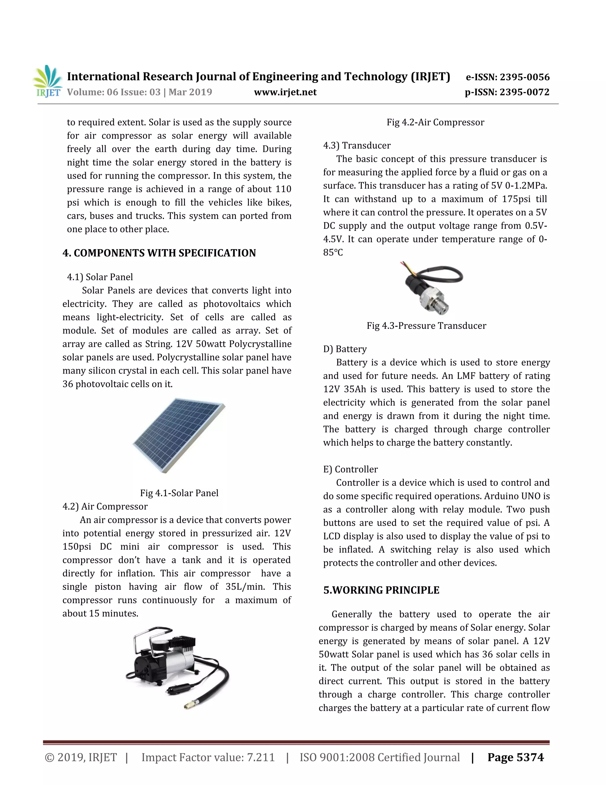 IRJET- Solar based Portable Air Compressor for Tyre Inflation | PDF