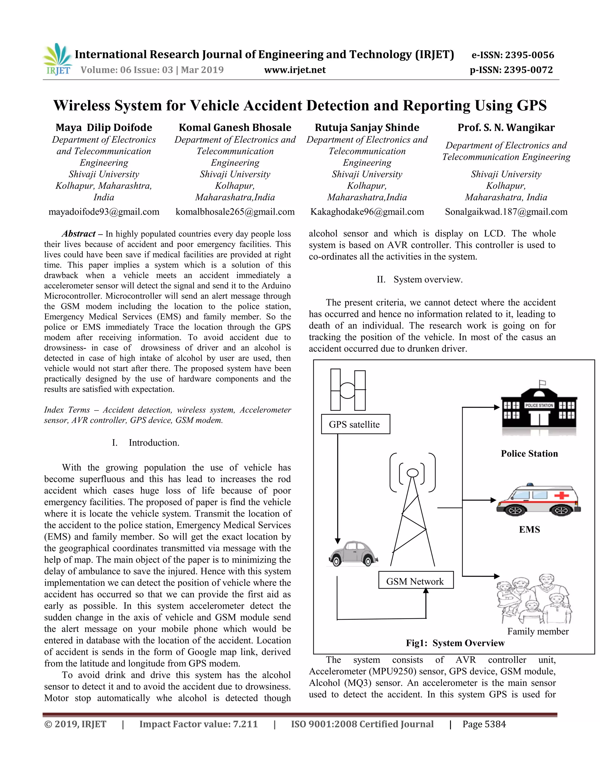 IRJET- Wireless System for Vehicle Accident Detection and Reporting Using GPS | PDF