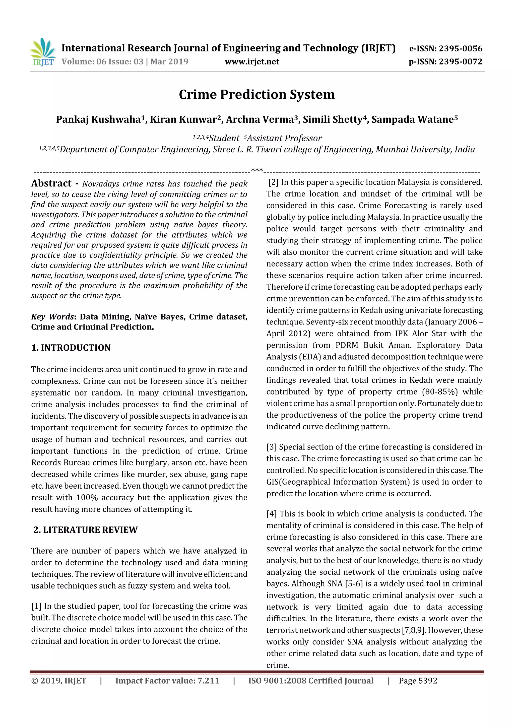 IRJET- Crime Prediction System | PDF