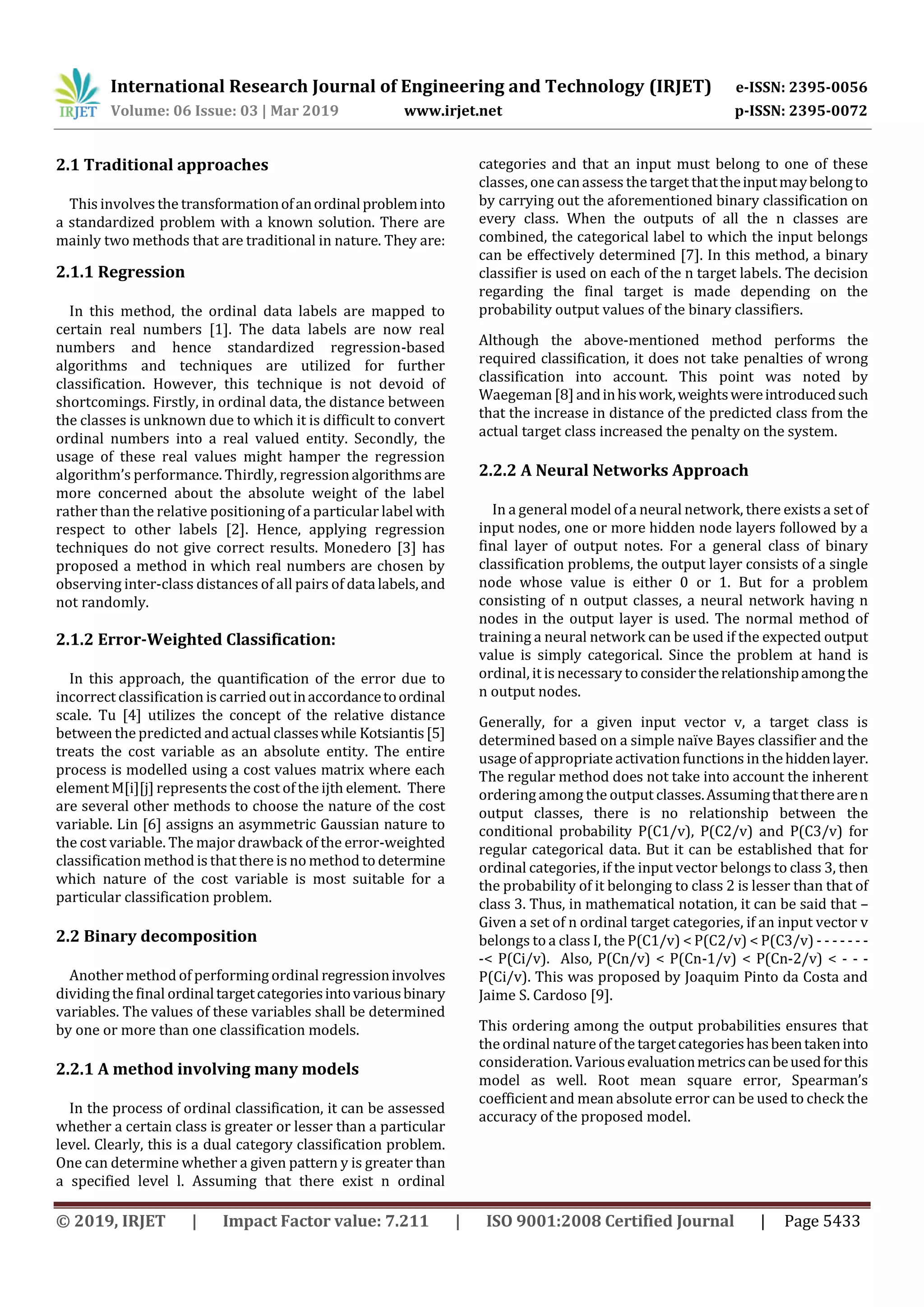 IRJET- Ordinal based Classification Techniques: A Survey | PDF