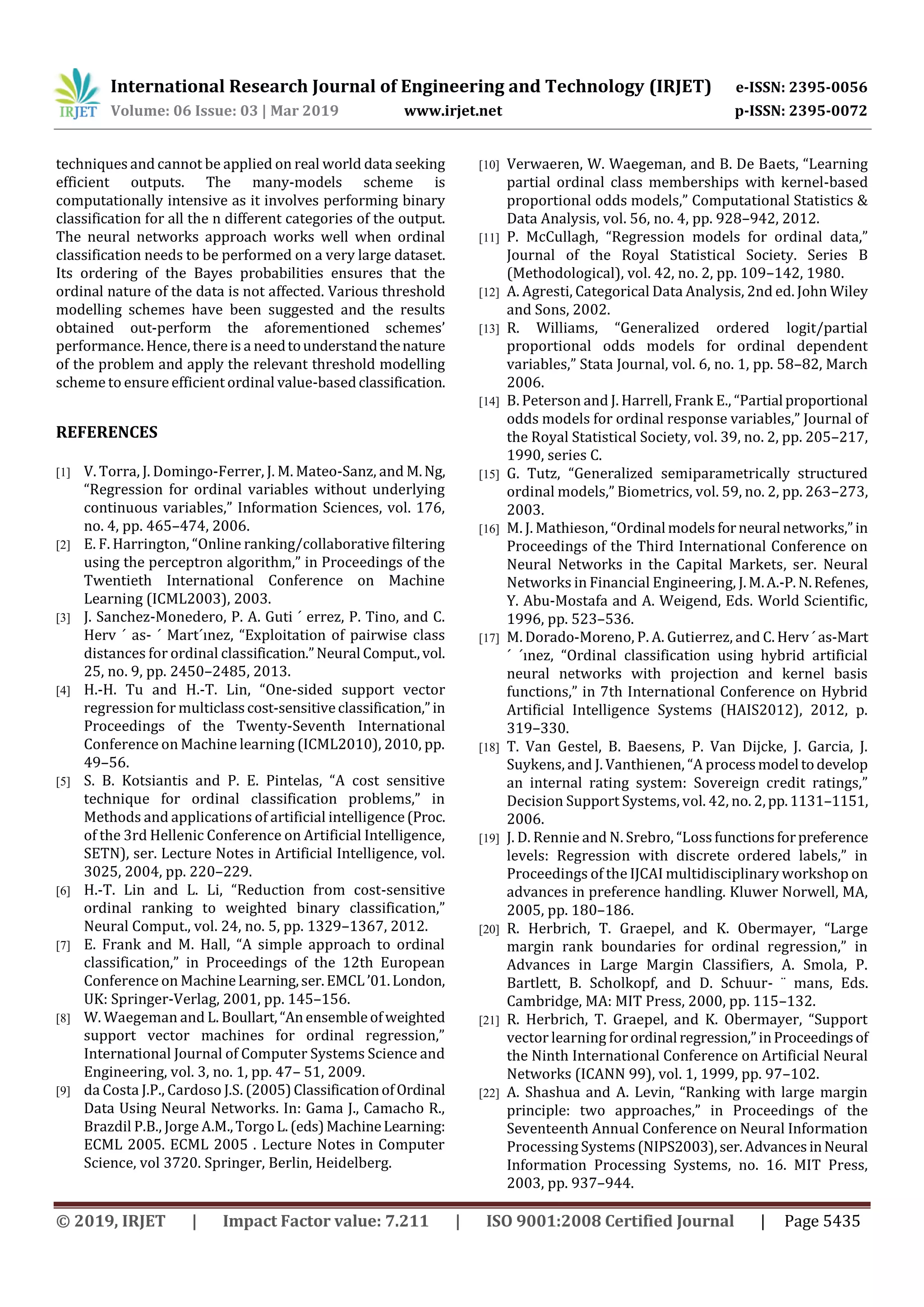 IRJET- Ordinal based Classification Techniques: A Survey | PDF