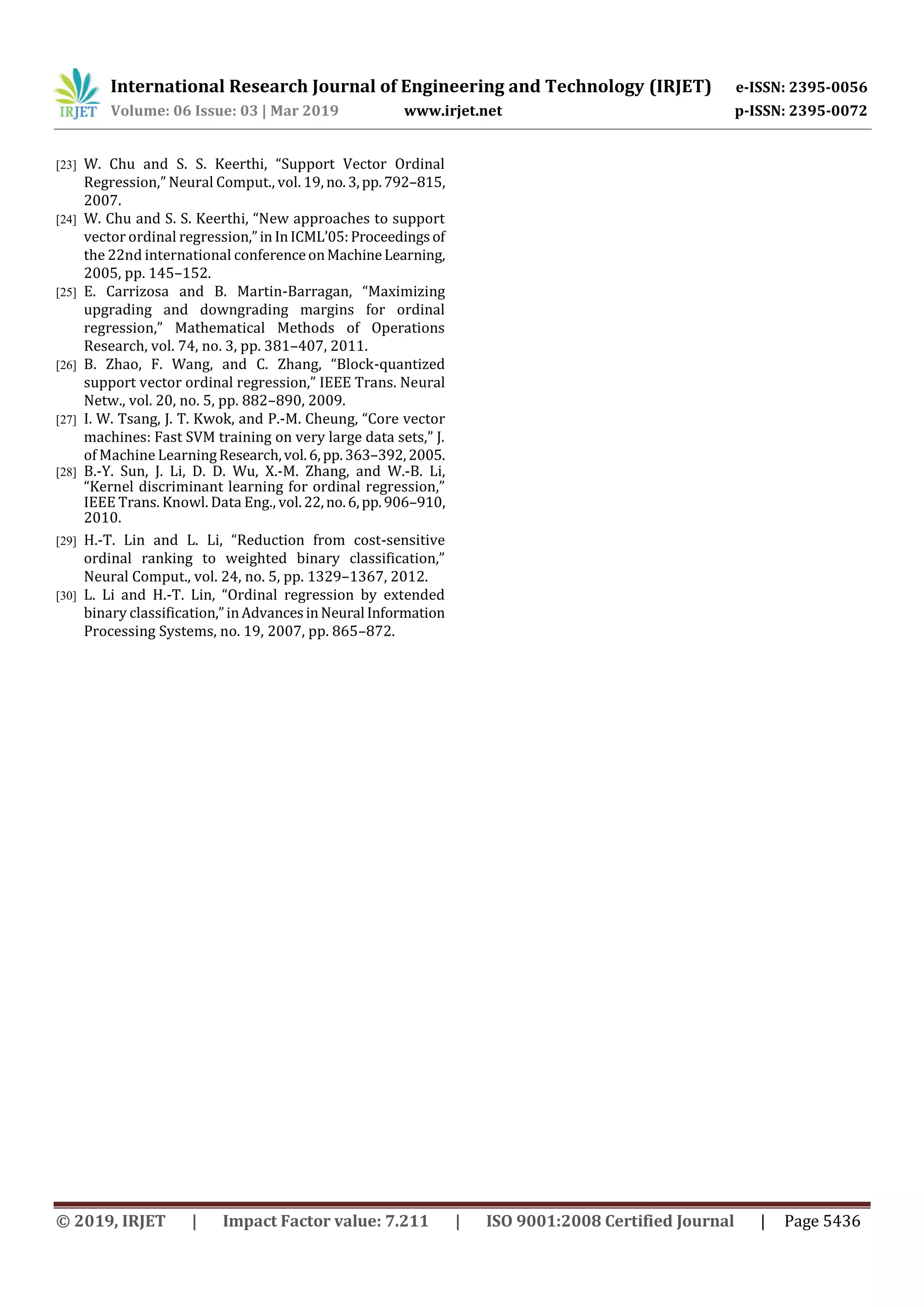 IRJET- Ordinal based Classification Techniques: A Survey | PDF