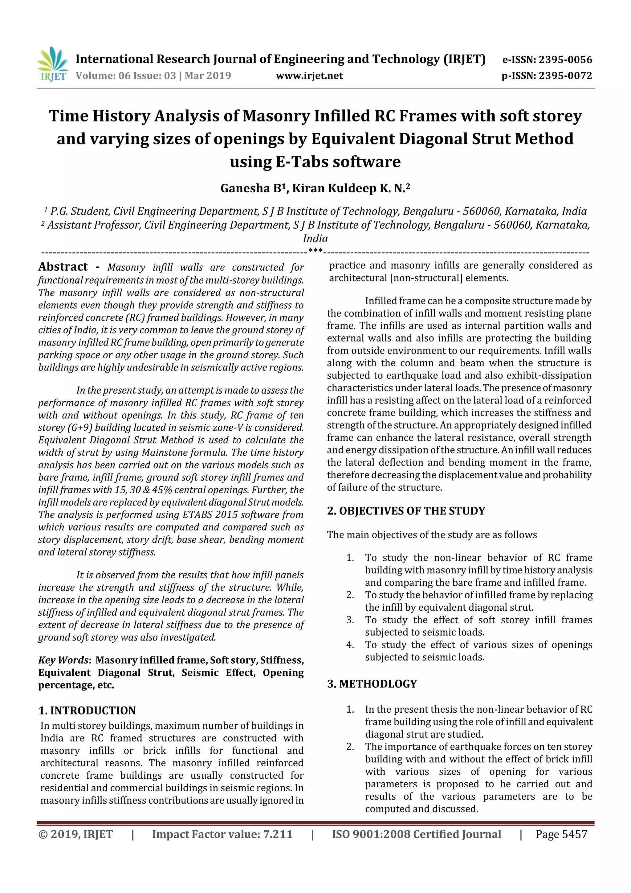 IRJET- Time History Analysis of Masonry Infilled RC Frames with Soft ...