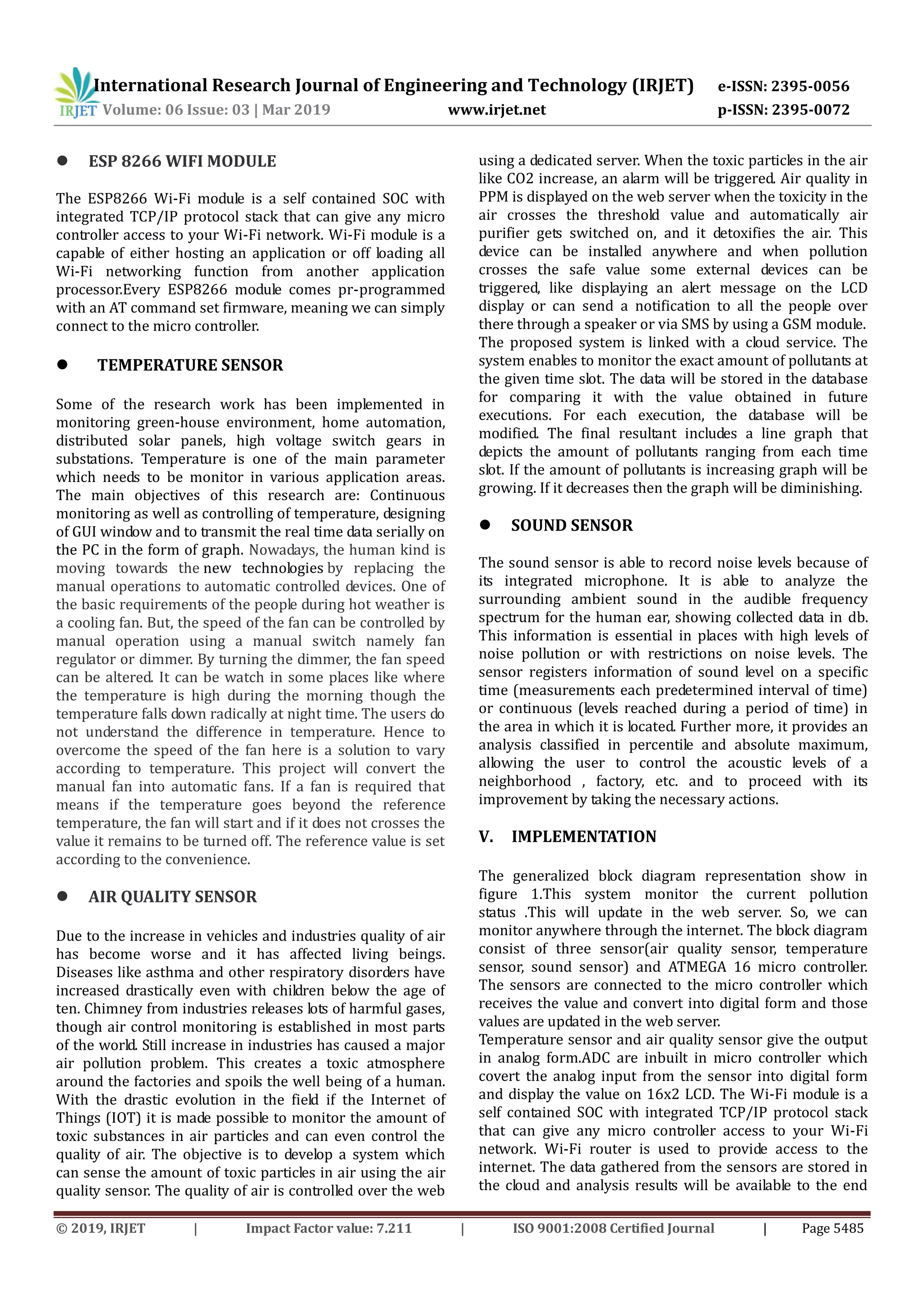 IRJET- Pollution Monitoring and Controlling System using Internet of ...