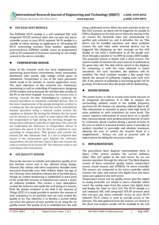 Irjet Pollution Monitoring And Controlling System Using Internet Of Things Iot Pdf