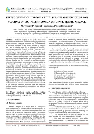 IRJET- Effect of Vertical Irregularities in R.C Frame Structures on Accuracy of Equivalent Non ...